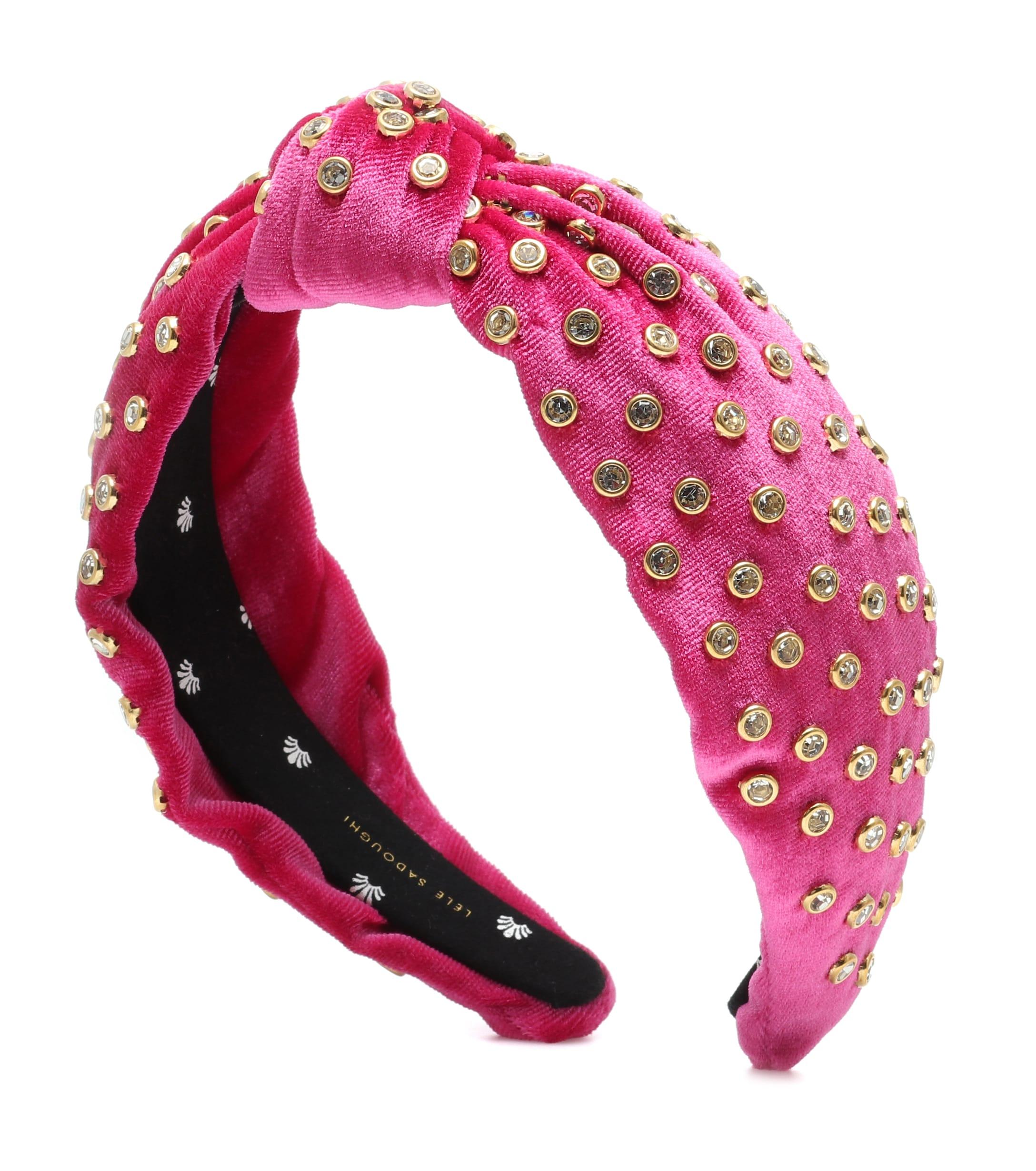 Lele Sadoughi Embellished Velvet Headband In Fuschia Pink Lyst