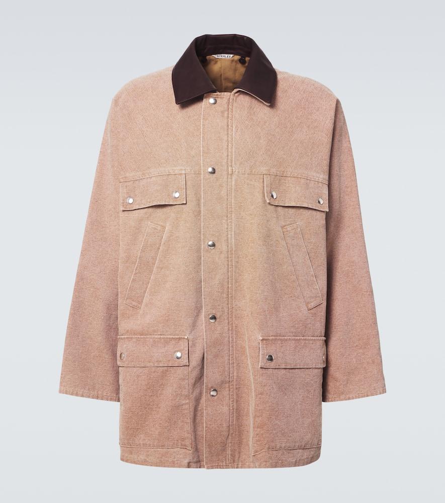 AURALEE Leather-trimmed Cotton Canvas Jacket in Pink for Men | Lyst