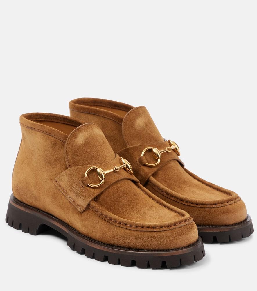 Gucci Horsebit Suede Ankle Boots in Brown | Lyst