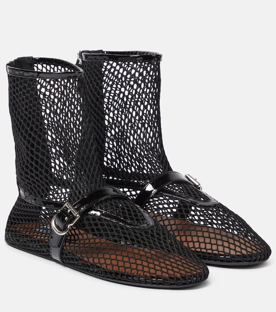 Alaïa Fishnet Leather-Trimmed Ankle Boots in Black | Lyst
