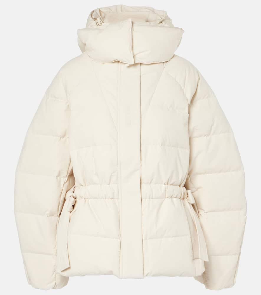 Ganni Bow-Detail Down Puffer Jacket in Natural | Lyst