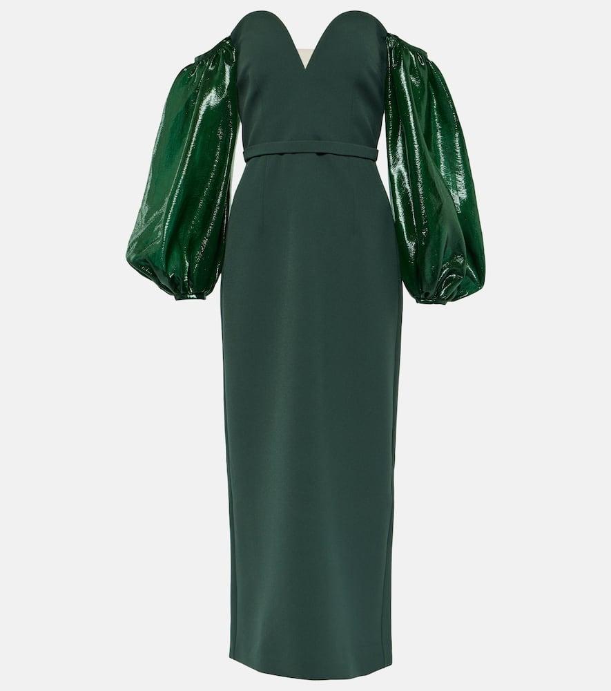 Safiyaa Aurelius Balloon-Sleeve Midi Dress in Green | Lyst