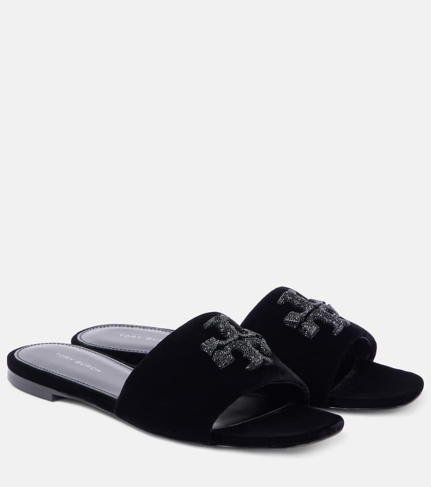 Tory Burch Eleanor Velvet Slides in Black | Lyst