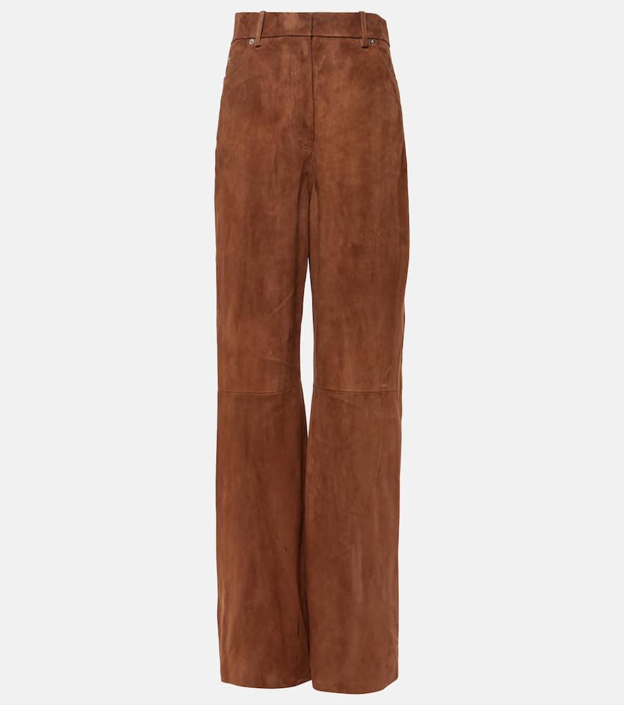 Loewe High-Rise Suede Wide-Leg Pants in Brown | Lyst