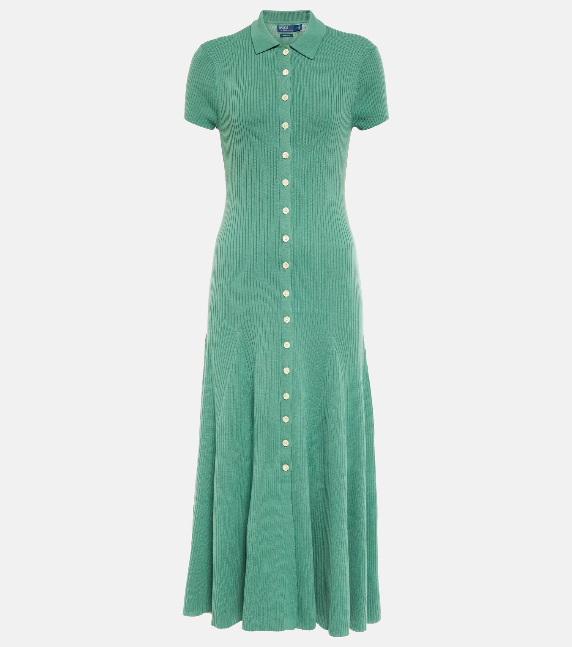 Polo Ralph Lauren Ribbed-knit Wool Maxi Dress in Green | Lyst