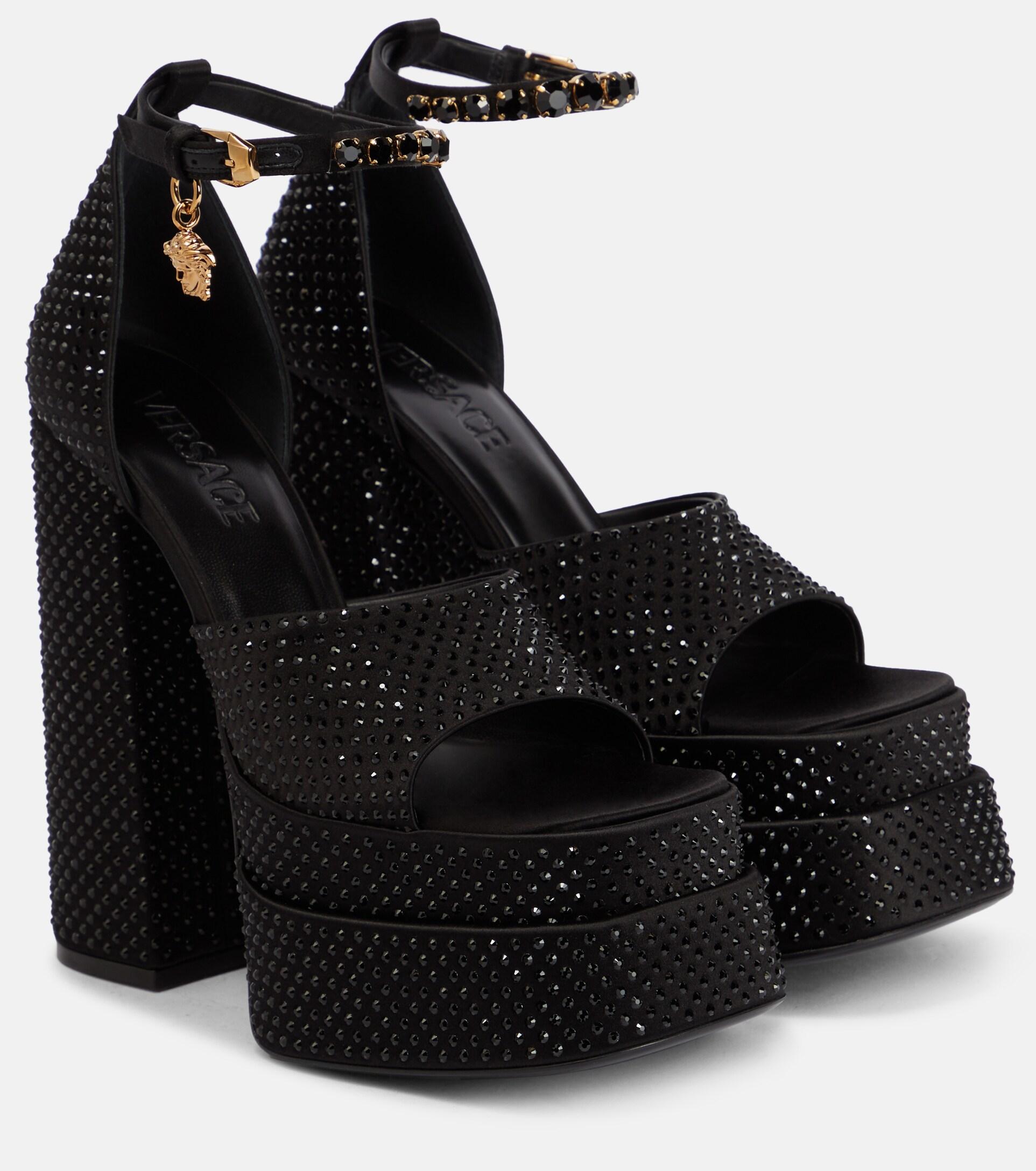 Versace Medusa Aevitas Embellished Platform Sandals in Black | Lyst