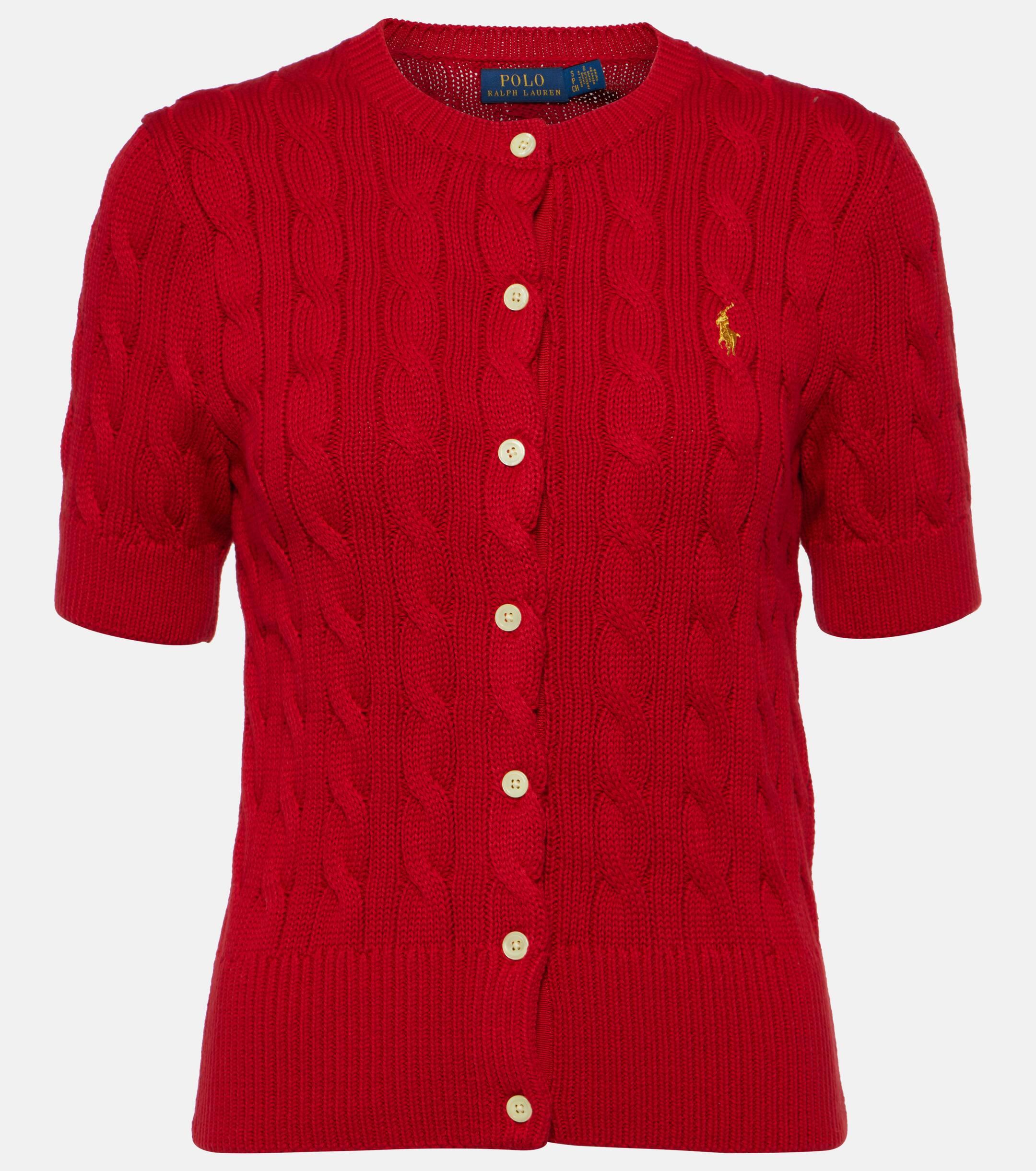 Polo Ralph Lauren Cable-knit Cotton Cardigan in Red | Lyst UK