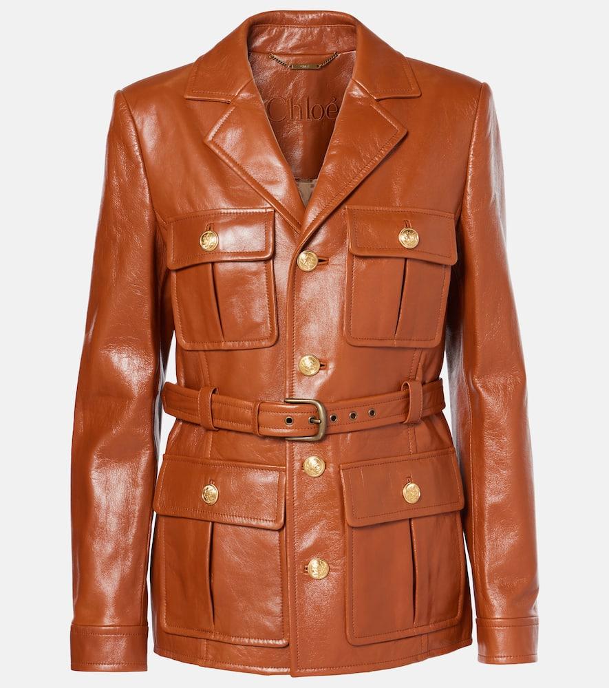 Chloé Belted Leather Jacket in Brown | Lyst