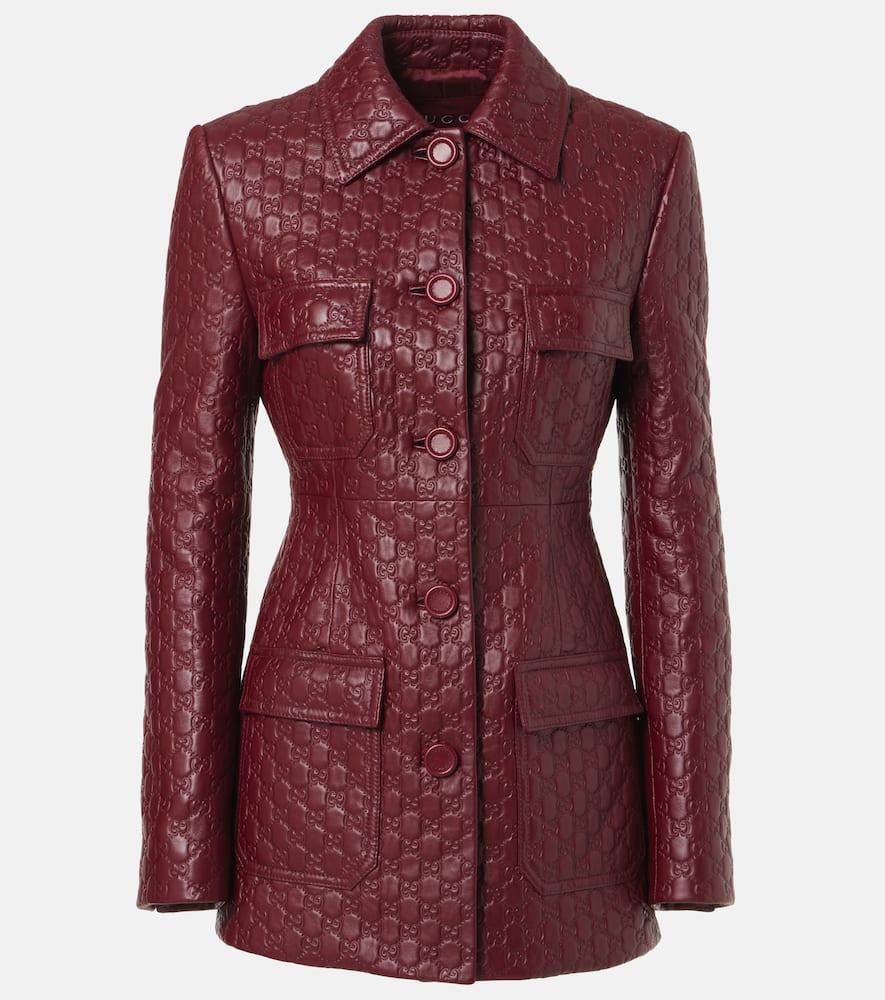 Gucci GG Embossed Leather Jacket in Red | Lyst