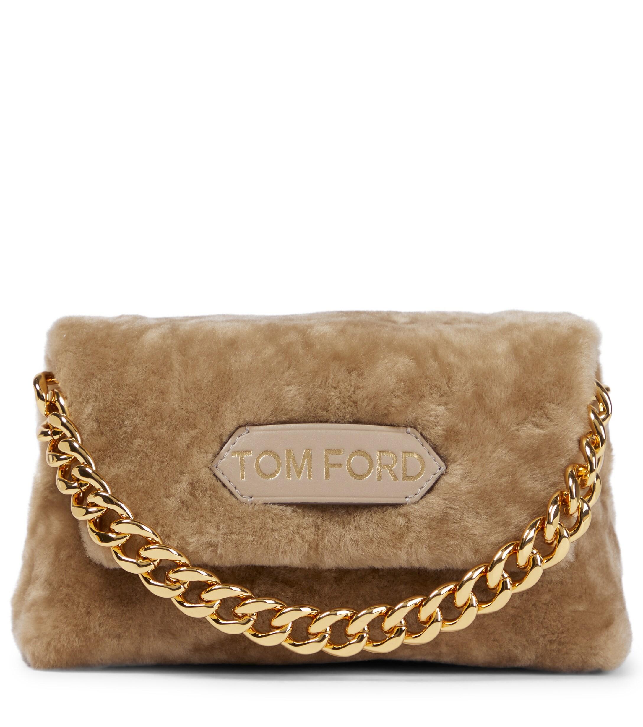 Tom Ford Label Mini Shearling Shoulder Bag in Brown | Lyst Australia