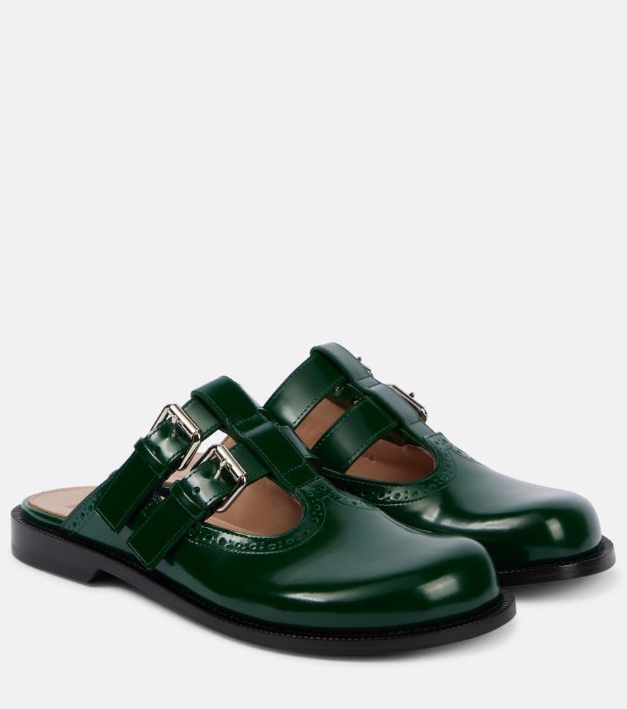 Loewe Campo Brushed Leather Mules in Green | Lyst