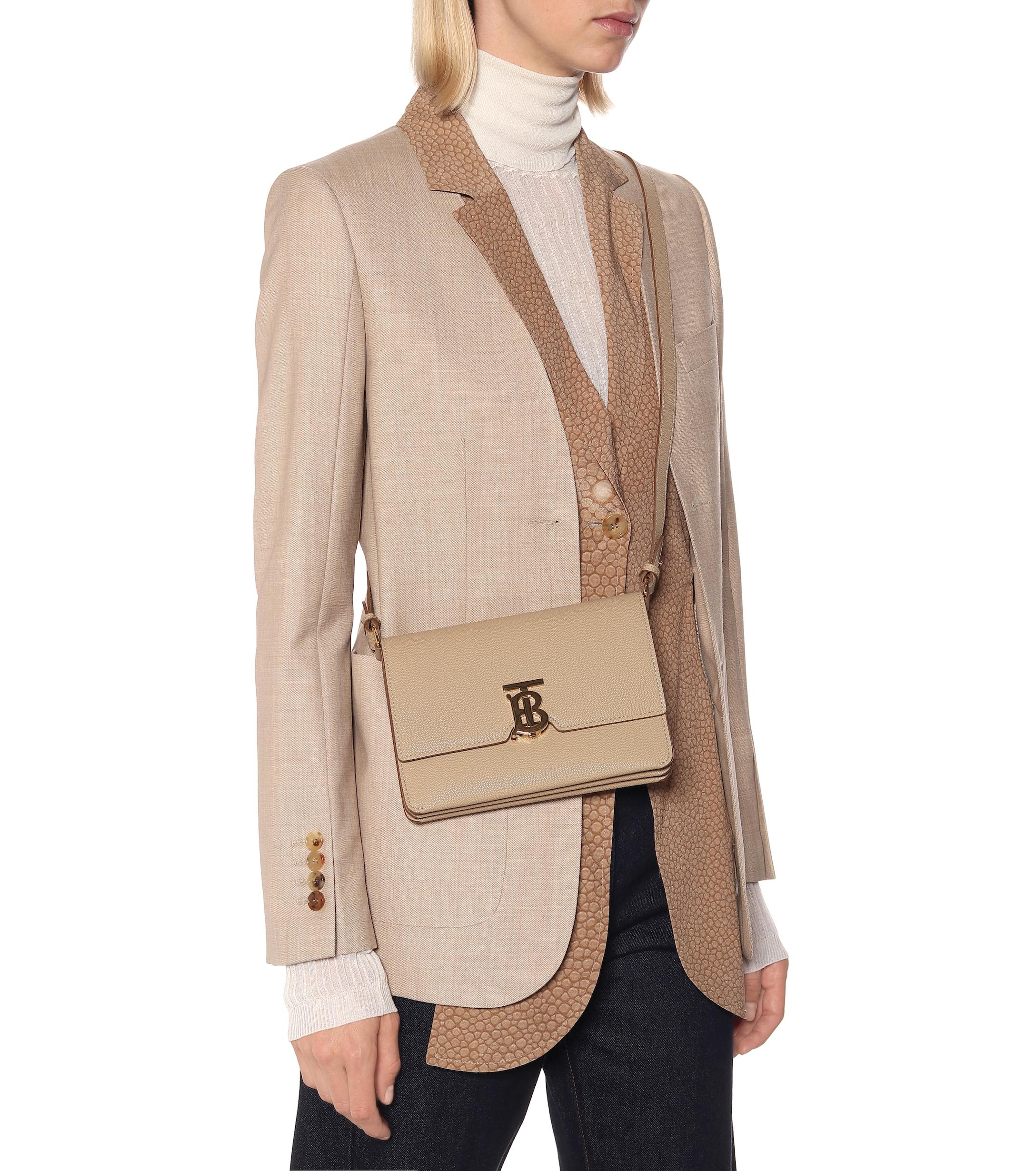 Burberry Tb Leather Shoulder Bag in Beige (Natural) - Lyst
