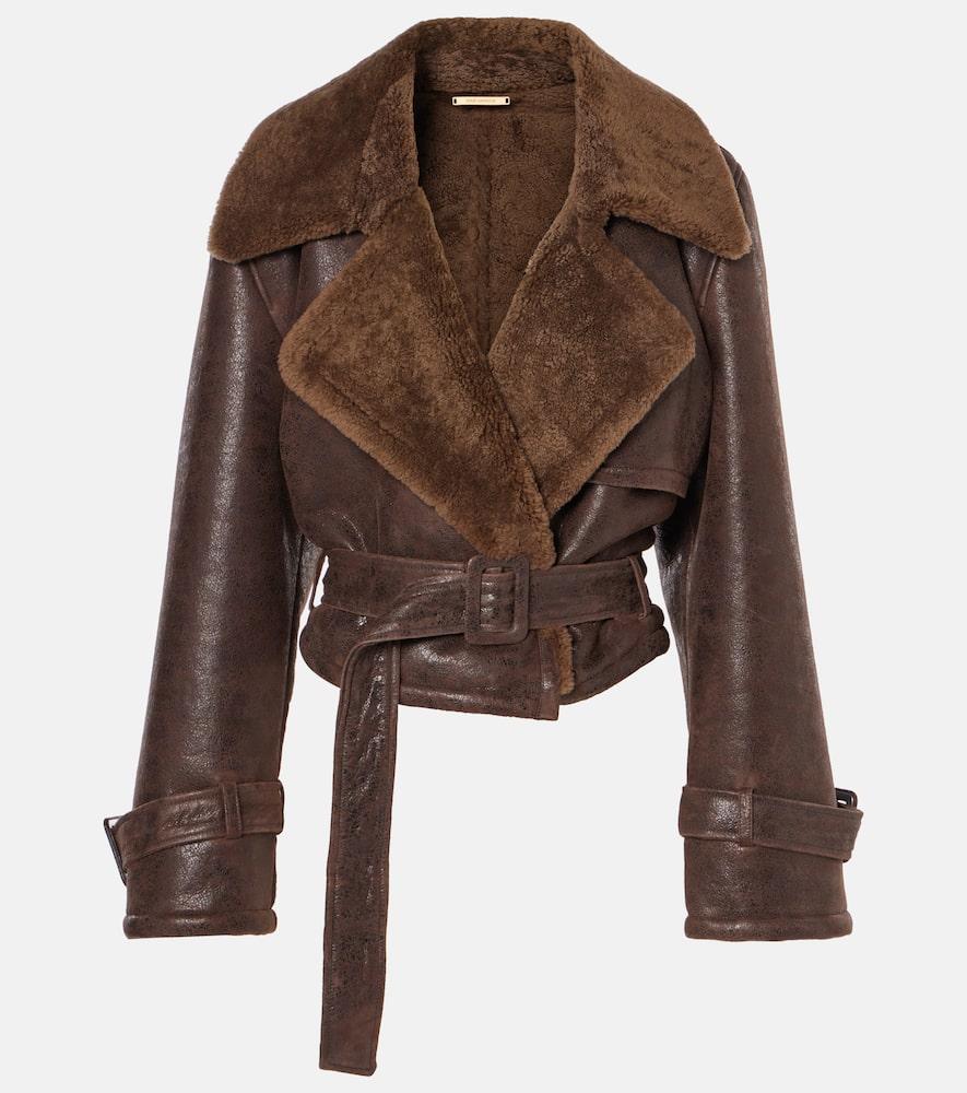 Nour Hammour Hatti Shearling-Trimmed Leather Jacket in Brown | Lyst