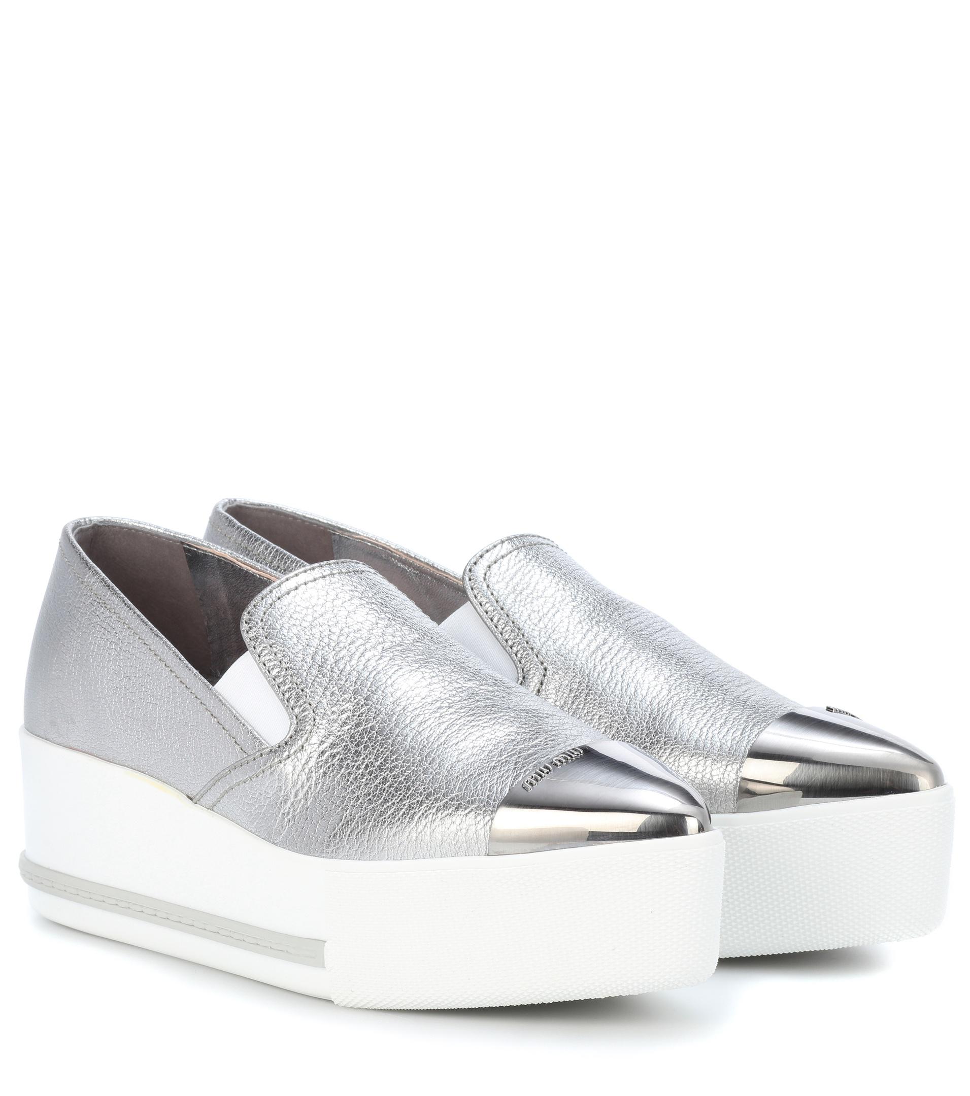 Miu Miu Metallic Leather Platform Sneakers Lyst