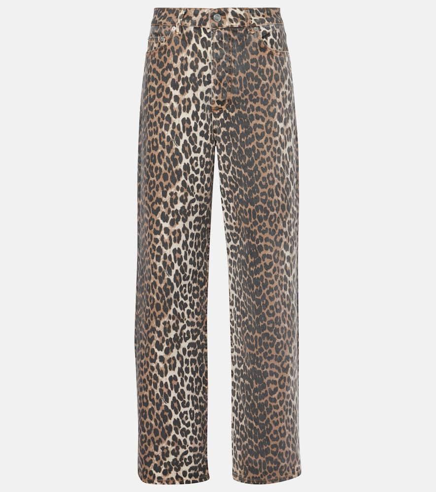 Ganni Izey Leopard-Print Straight Jeans in Gray | Lyst