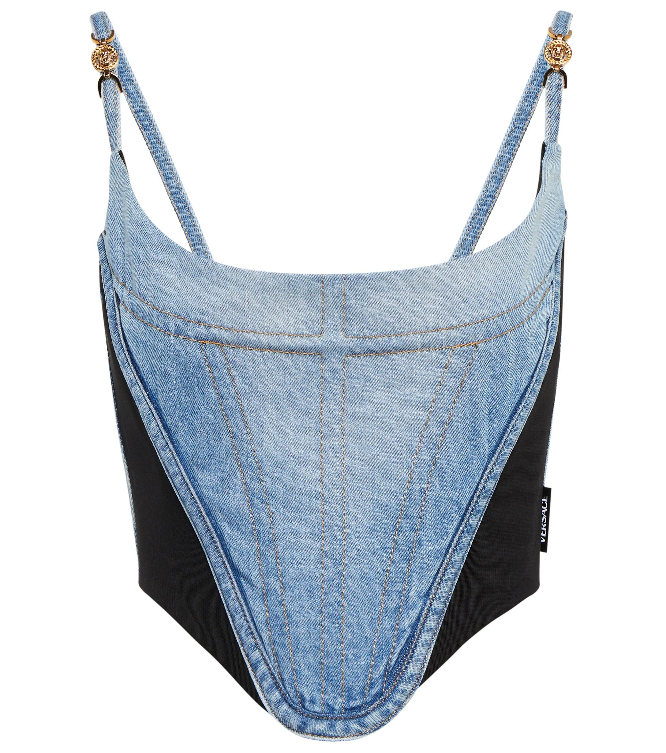 Versace Medusa Denim Corset Top in Blue | Lyst UK