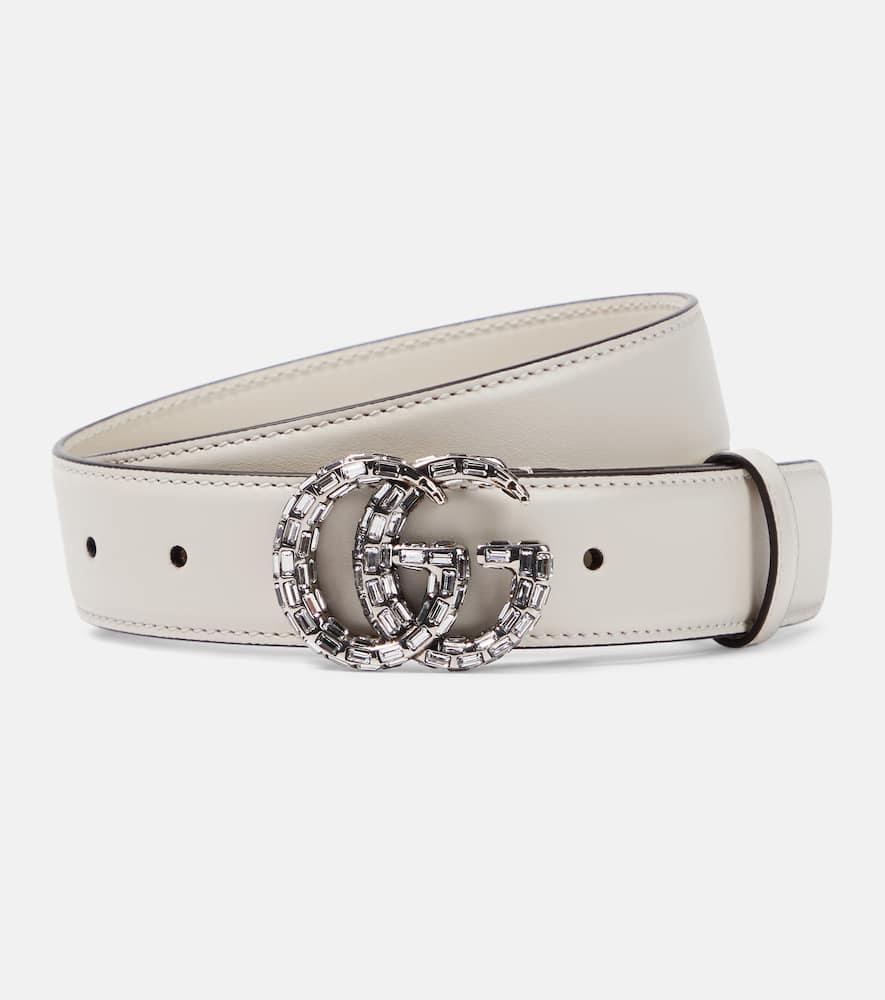 Gucci Gg Marmont Embellished Leather Belt in White | Lyst
