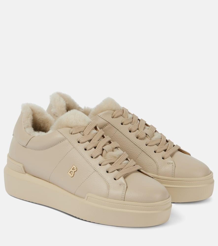 Bogner Hollywood Shearling-trimmed Leather Sneakers in Natural | Lyst