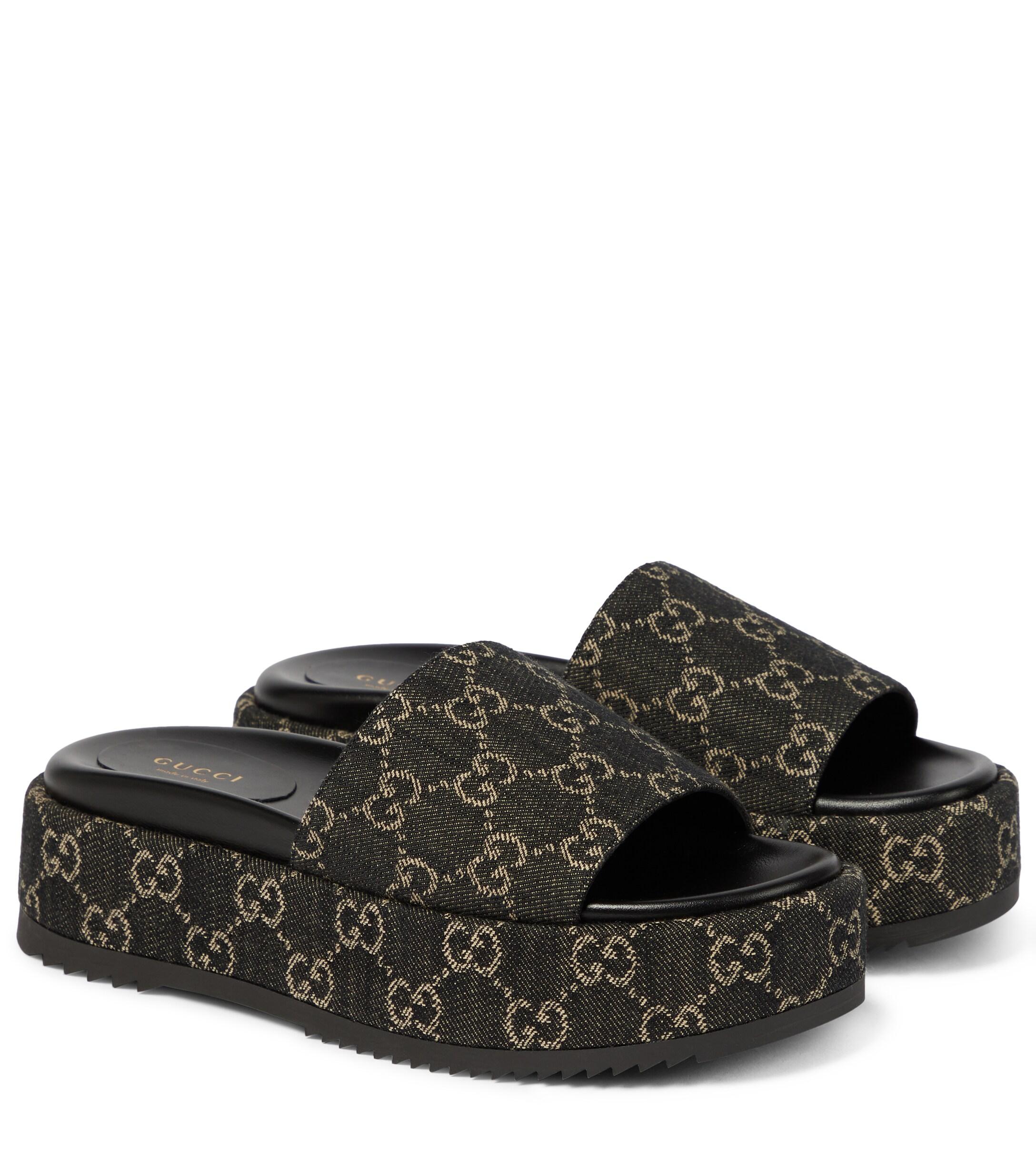 Gucci GG Jacquard Denim Platform Slides | Lyst UK
