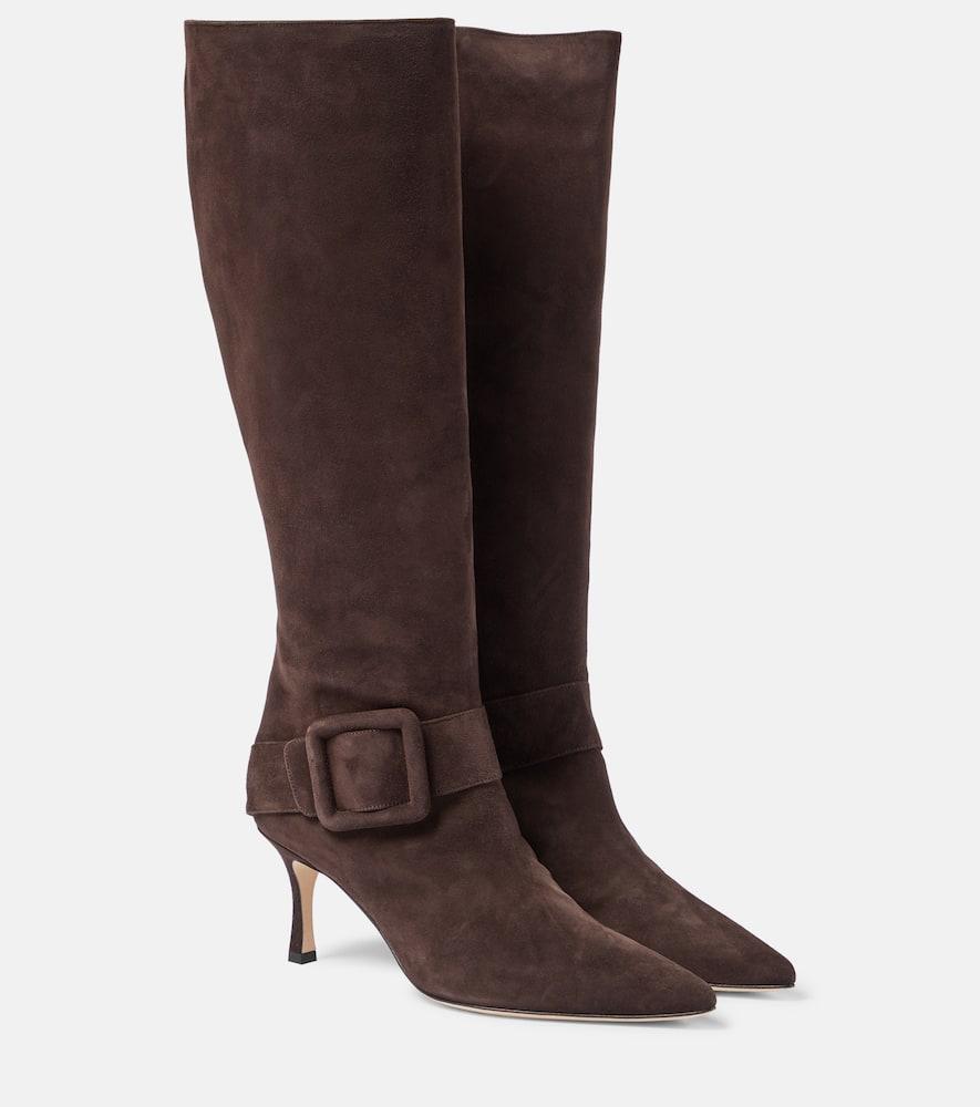 Manolo Blahnik Bayhi Gala Suede Knee-High Boots in Brown | Lyst