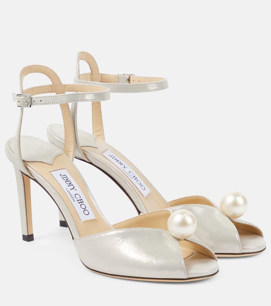 Jimmy Choo Sacora 85 Embellished Suede Sandals in Metallic | Lyst