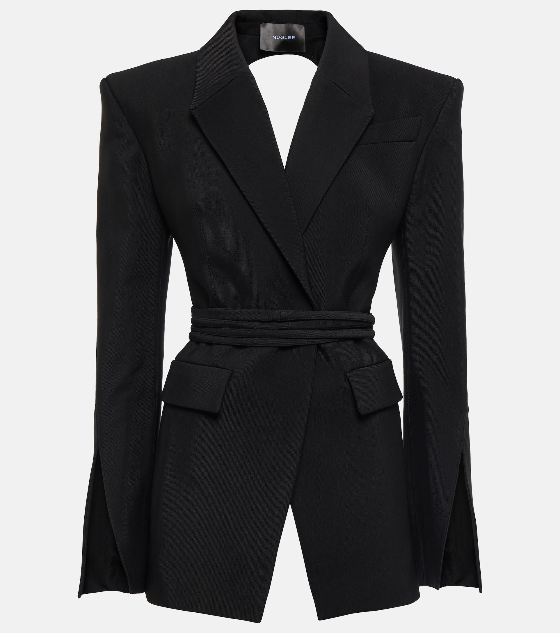 Mugler Belted Open-back Blazer in Black | Lyst