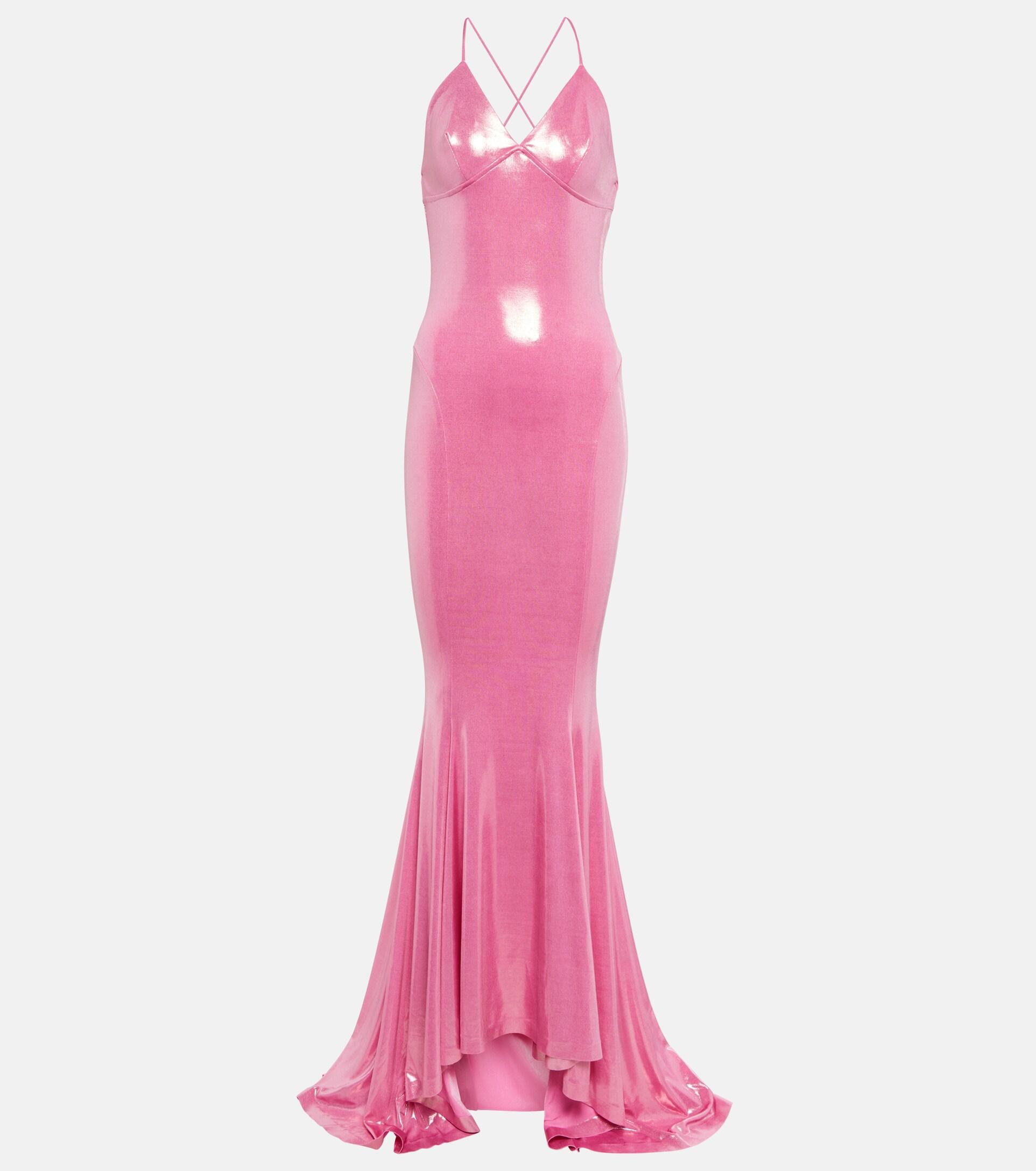 Norma Kamali Fishtail Metallic Gown in Pink | Lyst