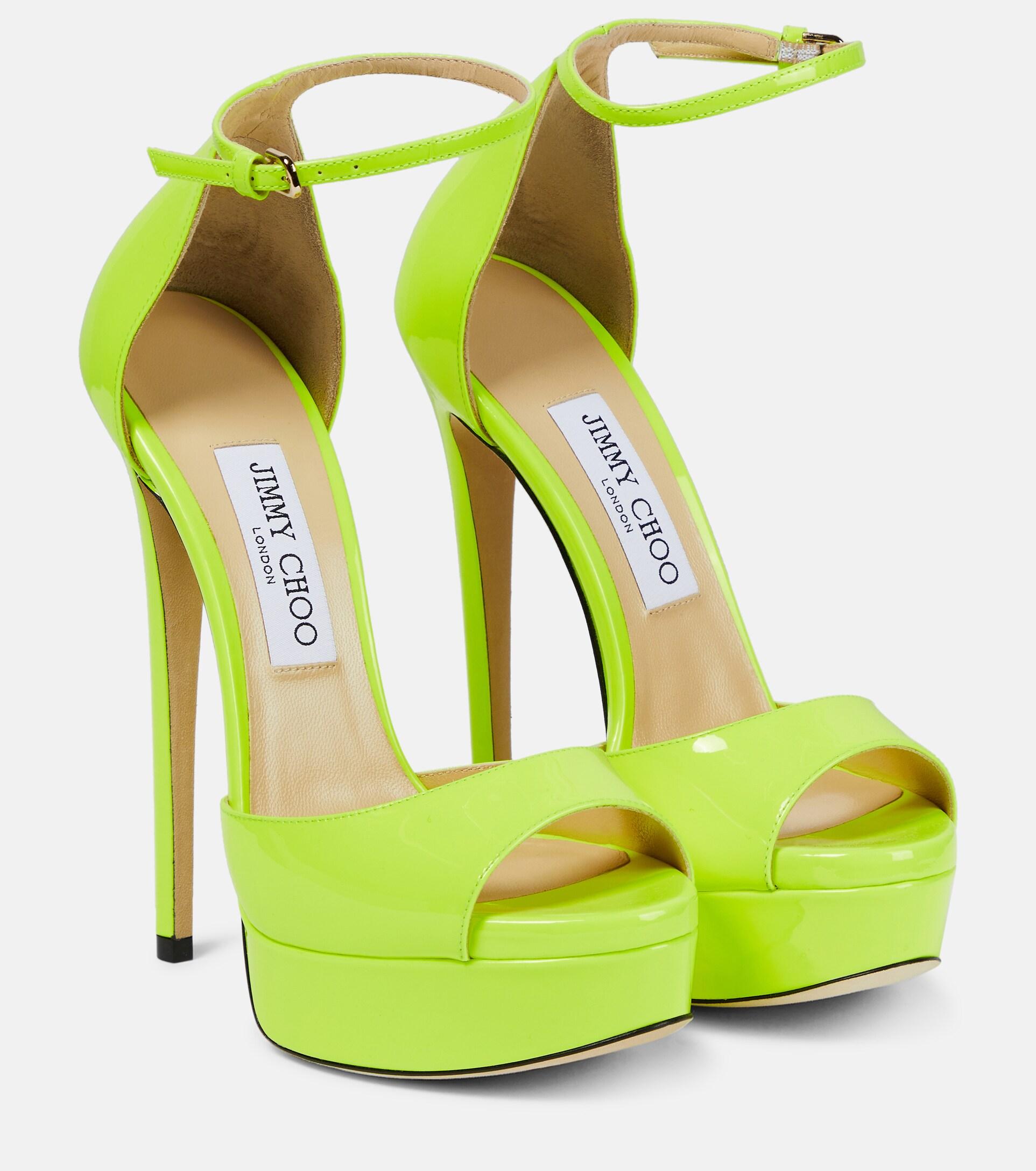 Jimmy Choo Max 150 Patent Leather Platform Sandals in Green | Lyst