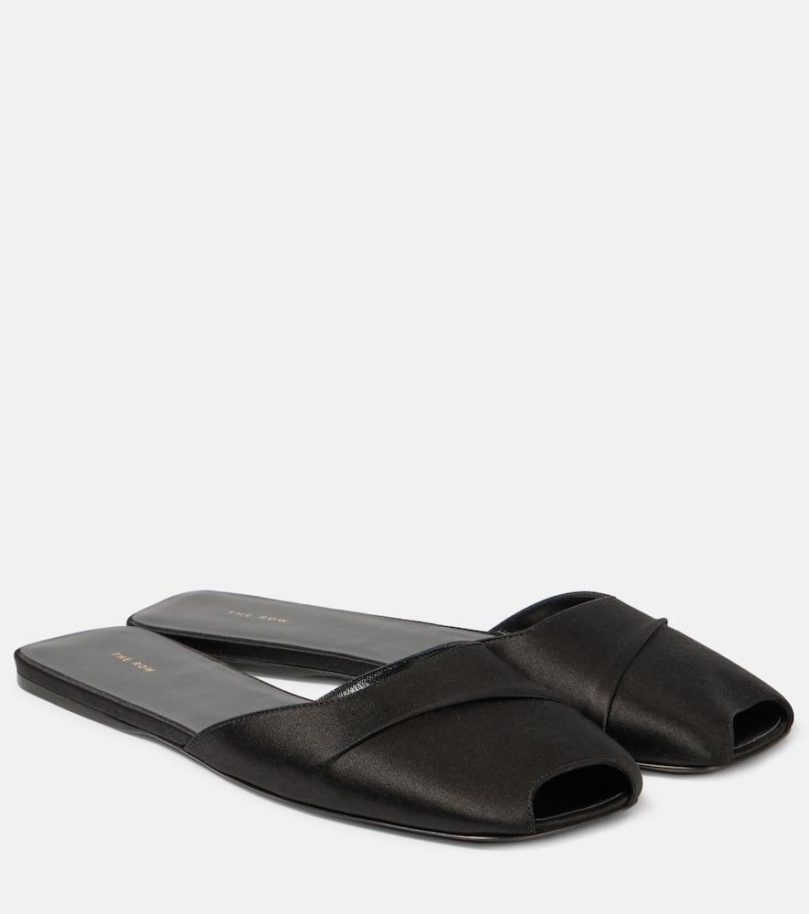 The Row Milla Satin Slides in Black | Lyst