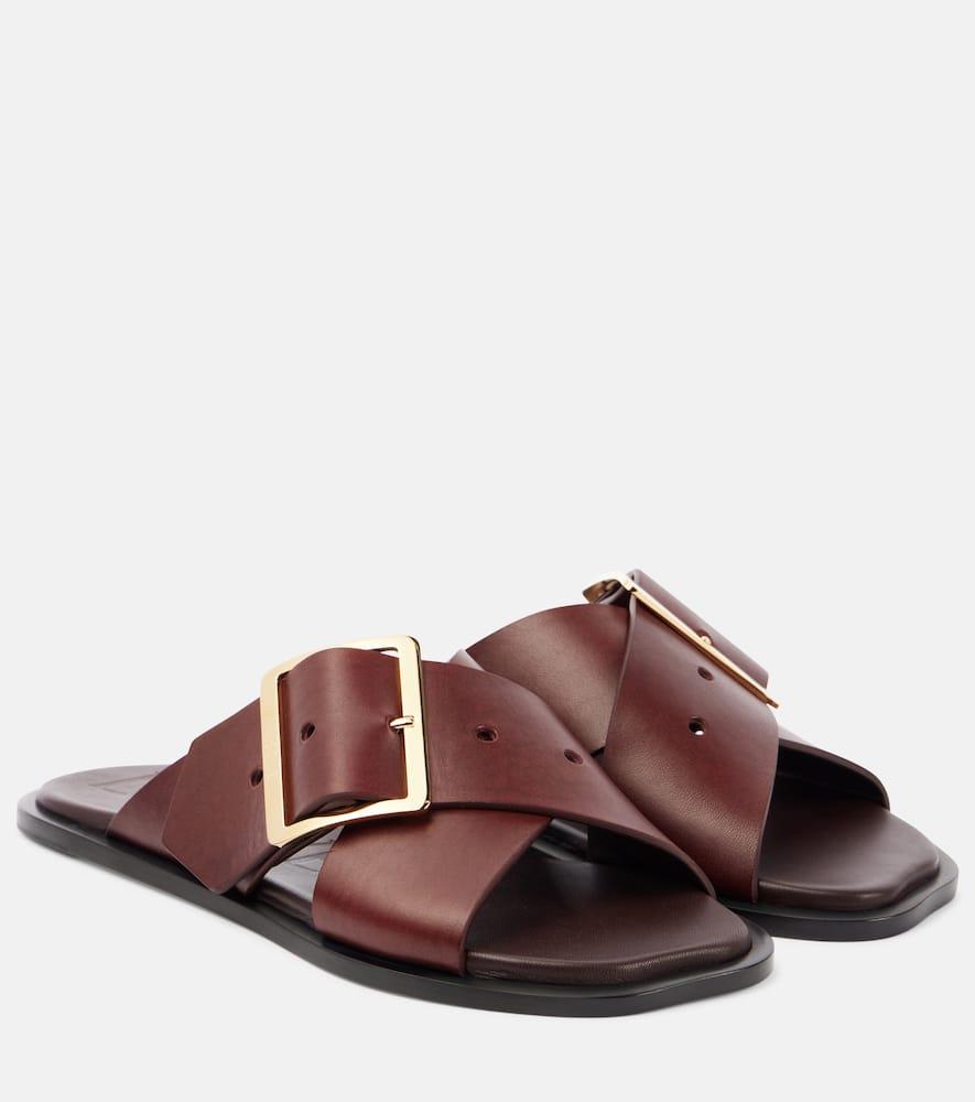 Loewe Petal Belt Leather Sandals in Brown | Lyst