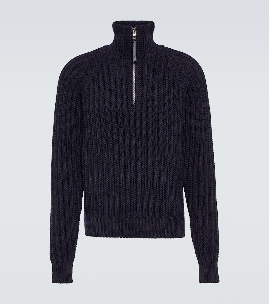Loewe Ribbed-Knit Wool Half-Zip Sweater in Blue for Men | Lyst