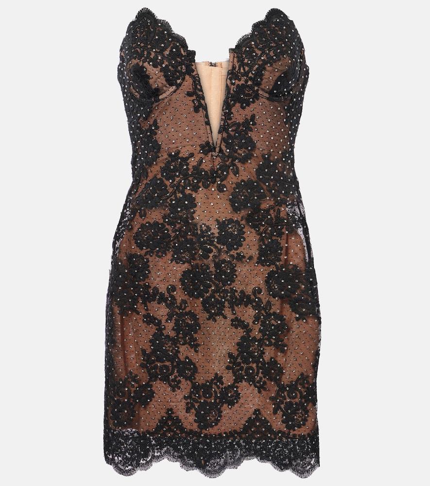 Self-Portrait Embellished Lace Bustier Dress in Black | Lyst