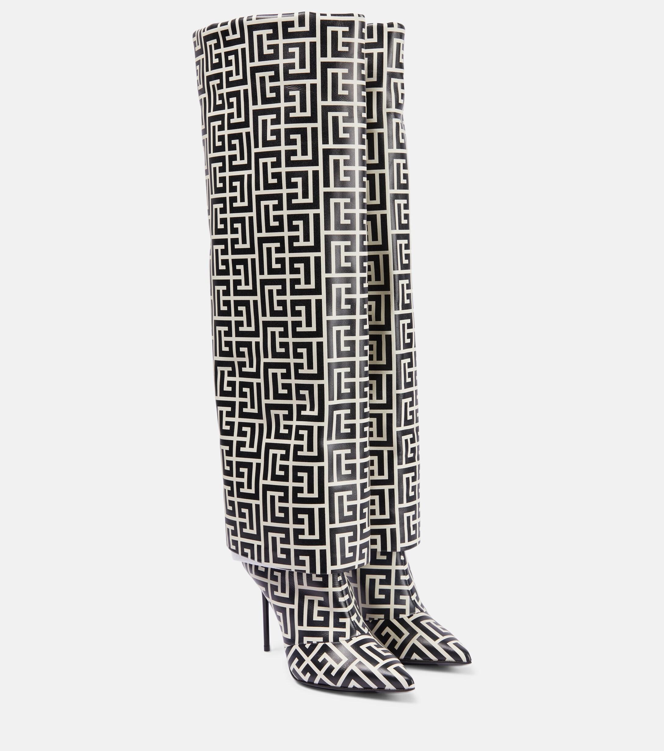 Balmain Ariel Monogram Knee-high Boots in White | Lyst UK