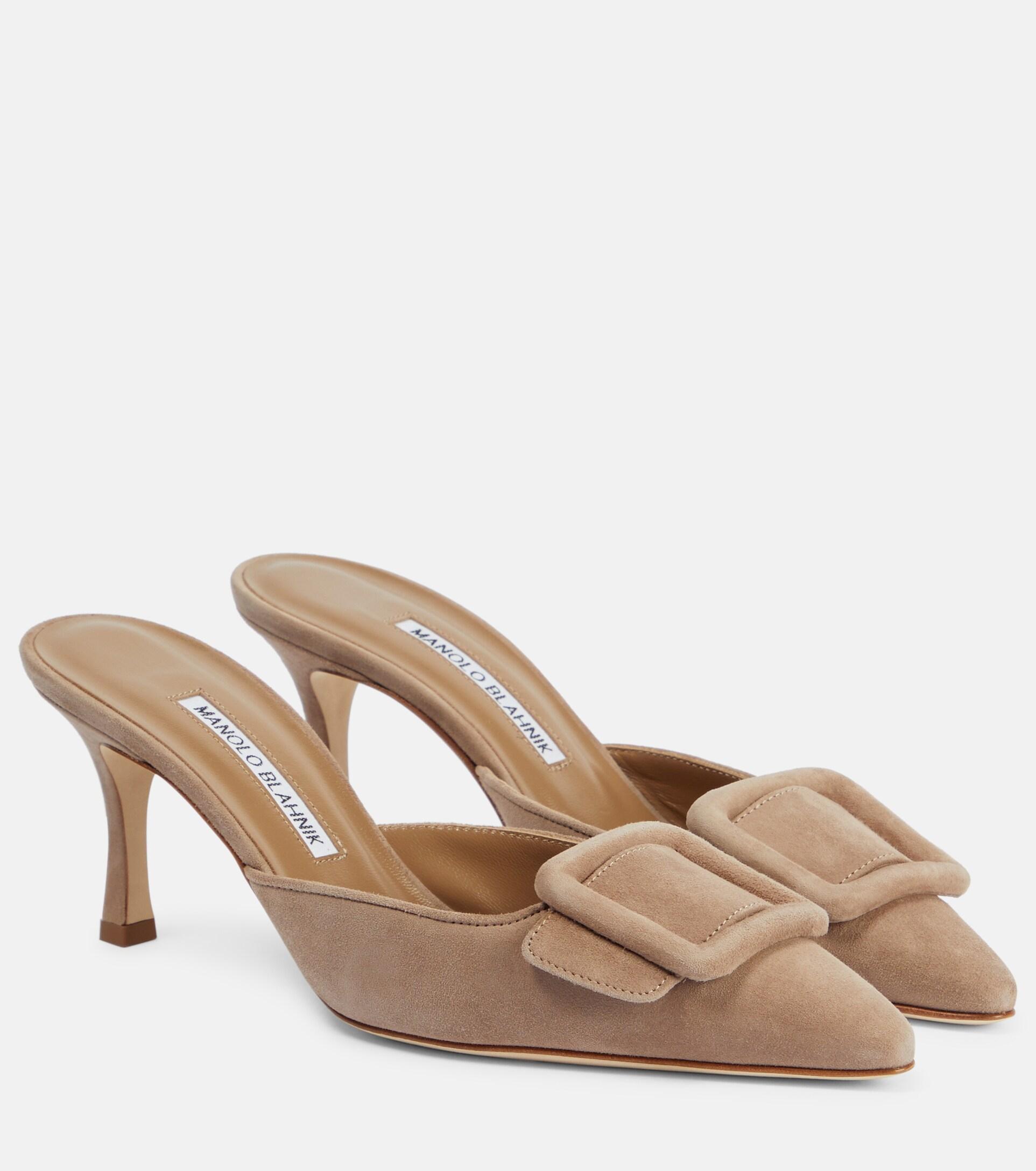 Manolo Blahnik Maysale 70 Suede Mules in Natural | Lyst