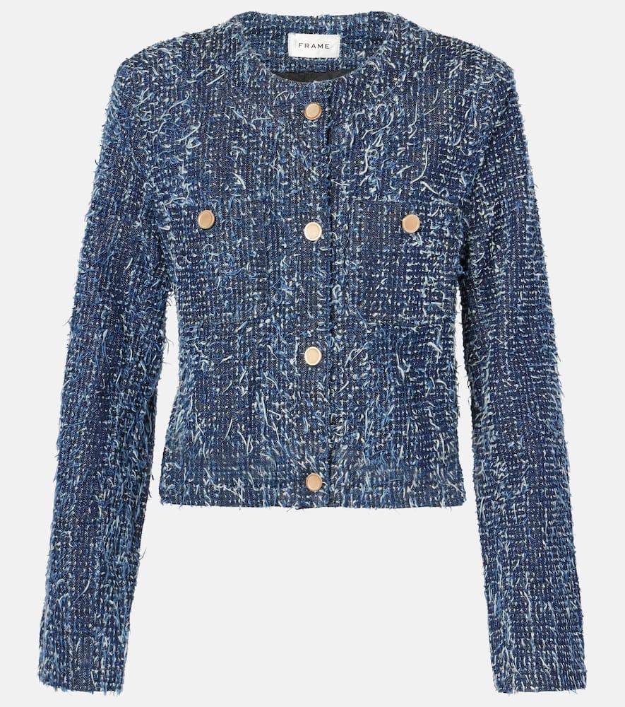 FRAME Cropped Denim Boucle Jacket in Blue | Lyst