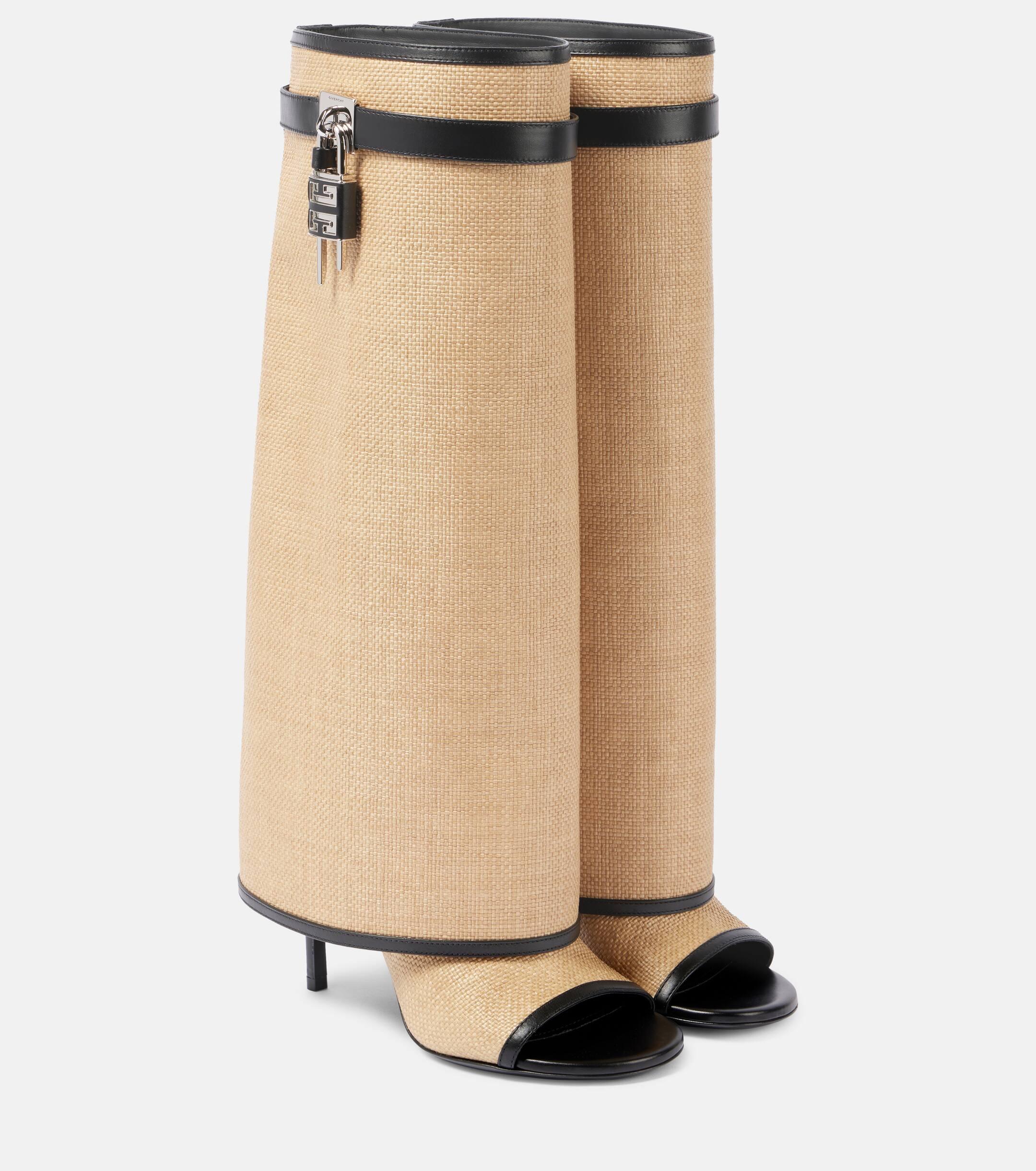 Givenchy Shark Lock Stiletto Sandal Boots In Raffia in Natural | Lyst ...