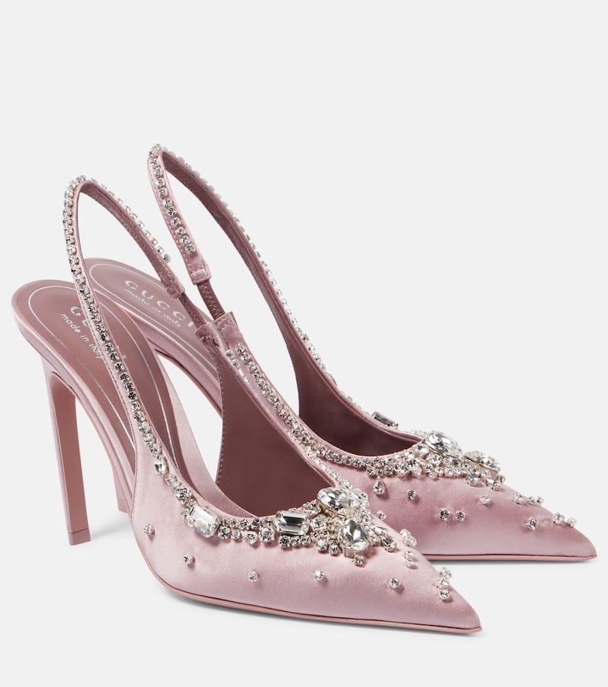 Gucci Crystal-embellished Satin Slingback Pumps in Pink | Lyst