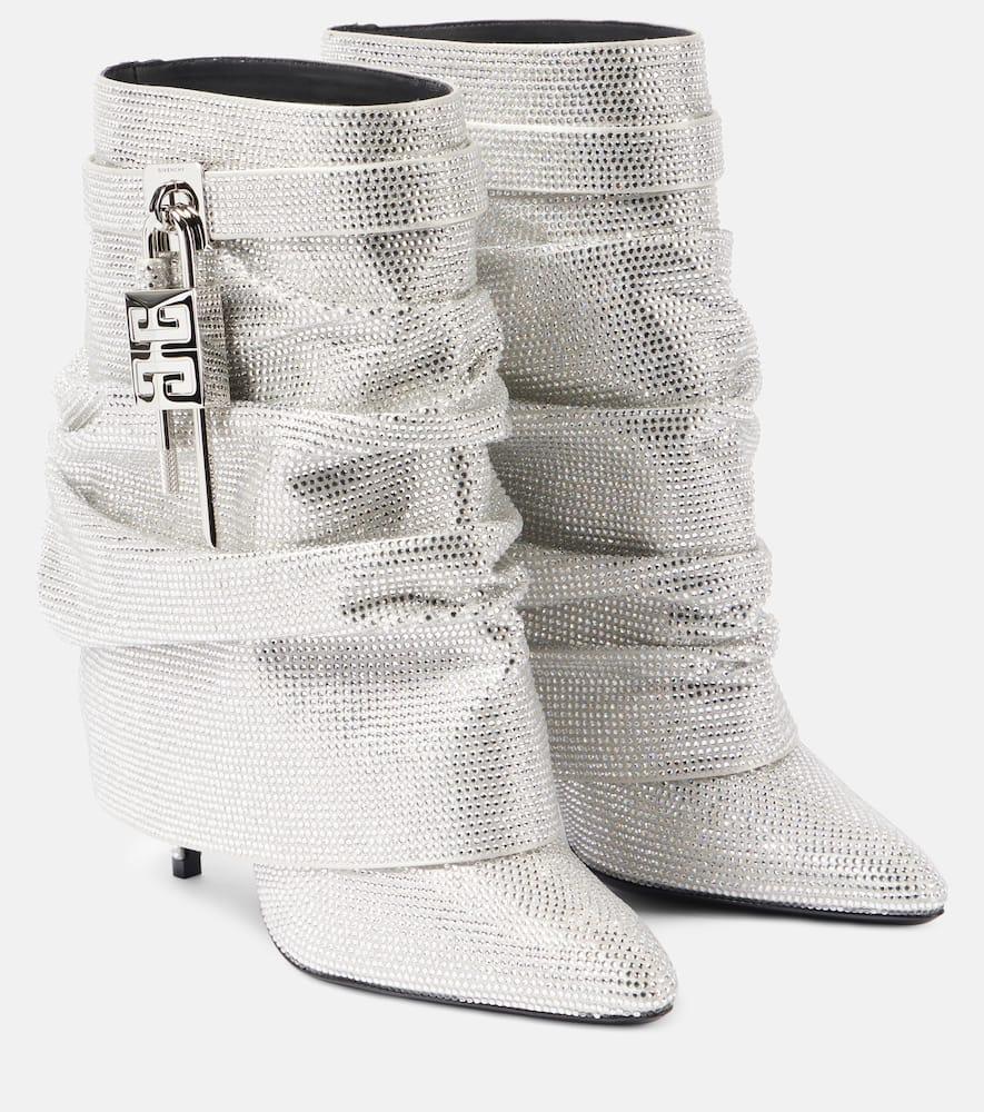 Givenchy Shark Lock Embellished Satin Ankle Boots in Gray | Lyst