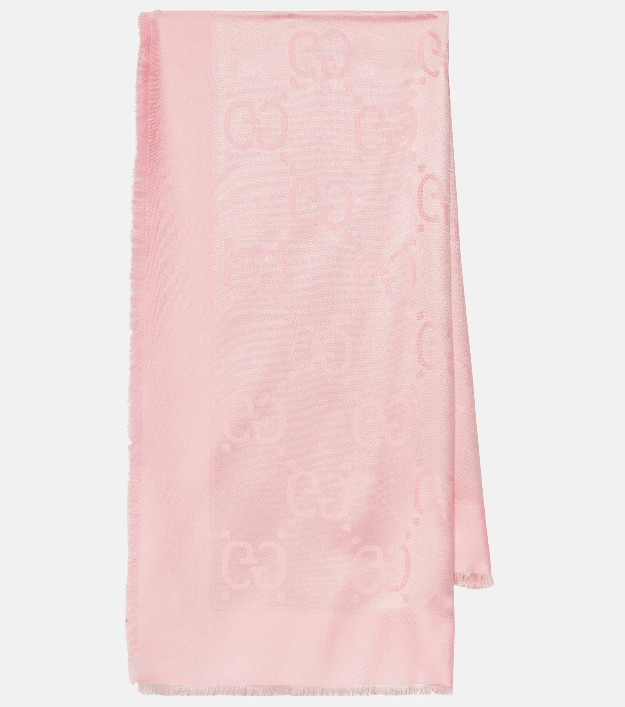 Gucci Gg Jacquard Silk And Wool Scarf in Pink | Lyst UK