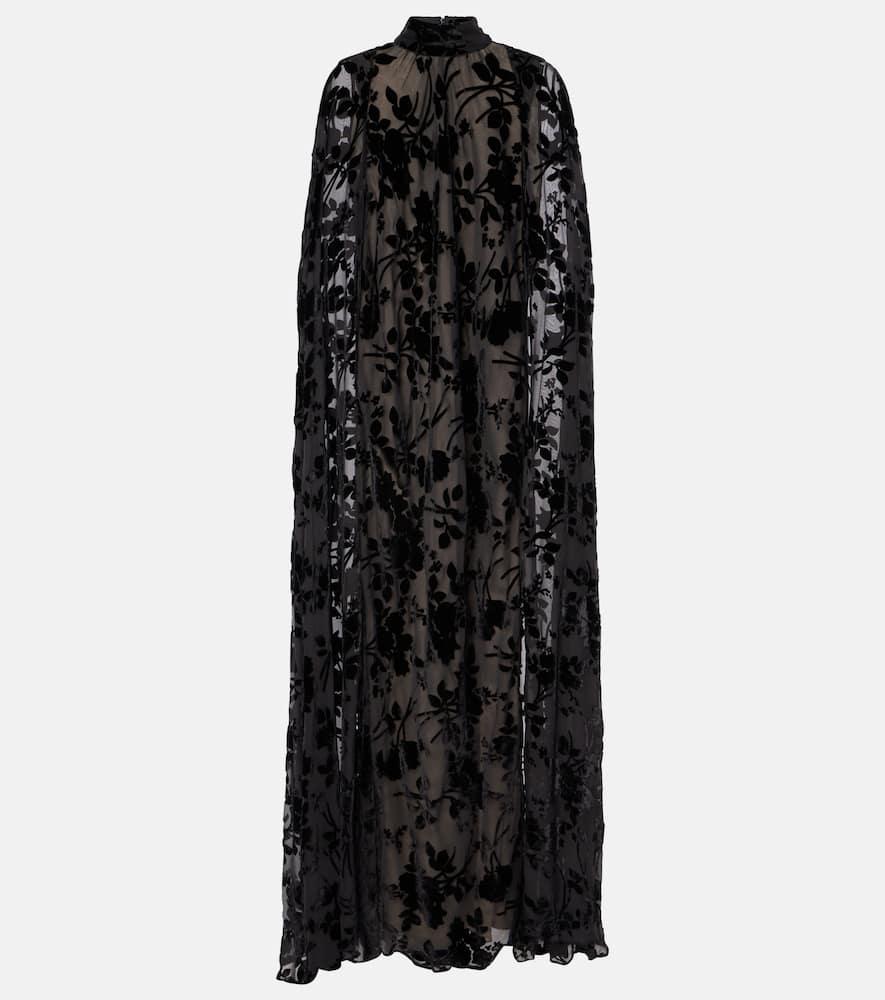 Rodarte Floral Sheer Caped Velvet Gown in Black | Lyst
