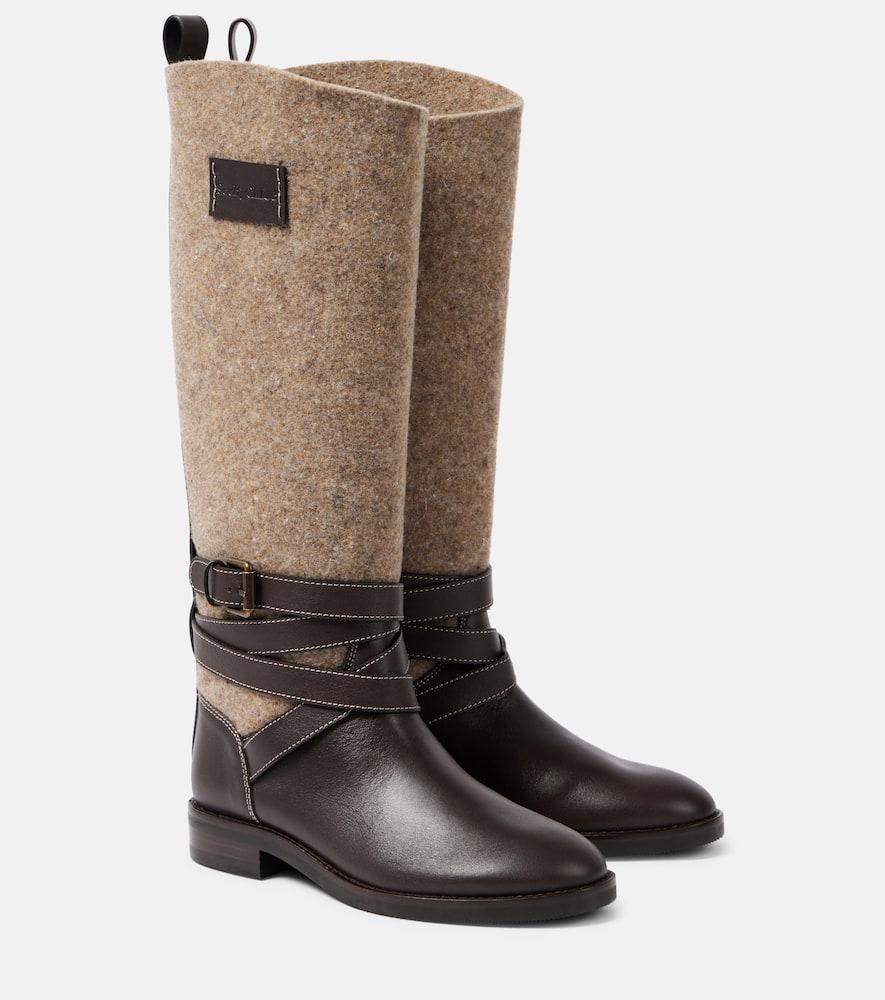 See By Chloé Anim Leather-Trimmed Knee-High Boots in Brown | Lyst
