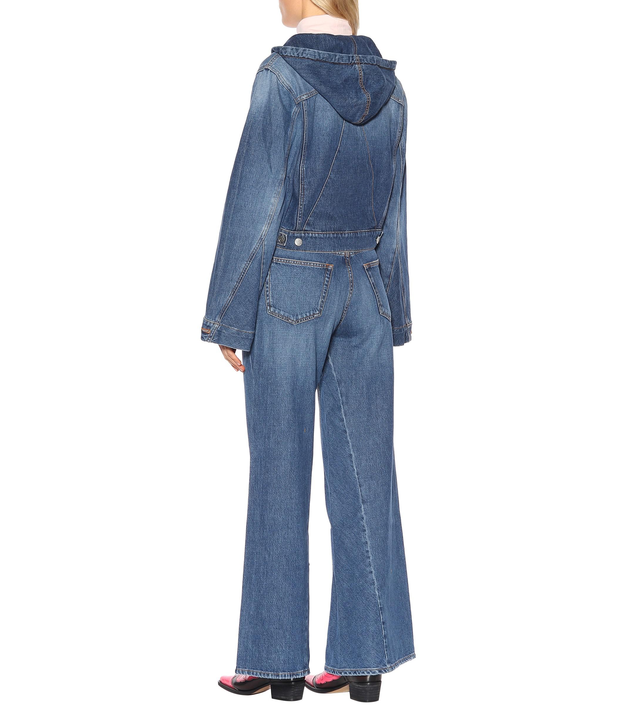 Ganni Hooded Denim Jacket in Blue - Lyst