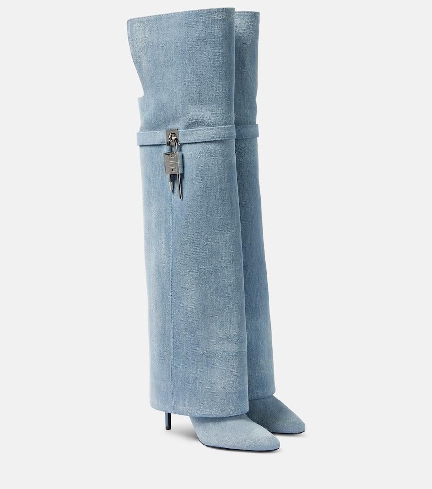 Givenchy Shark Lock Stiletto Denim Over-The-Knee Boots in Blue | Lyst