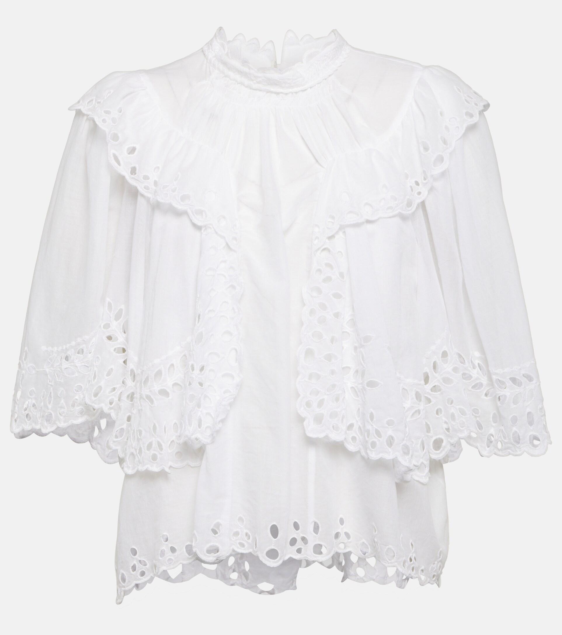 MARANT ETOILE Katia Embroidered Cotton Blouse in White | Lyst