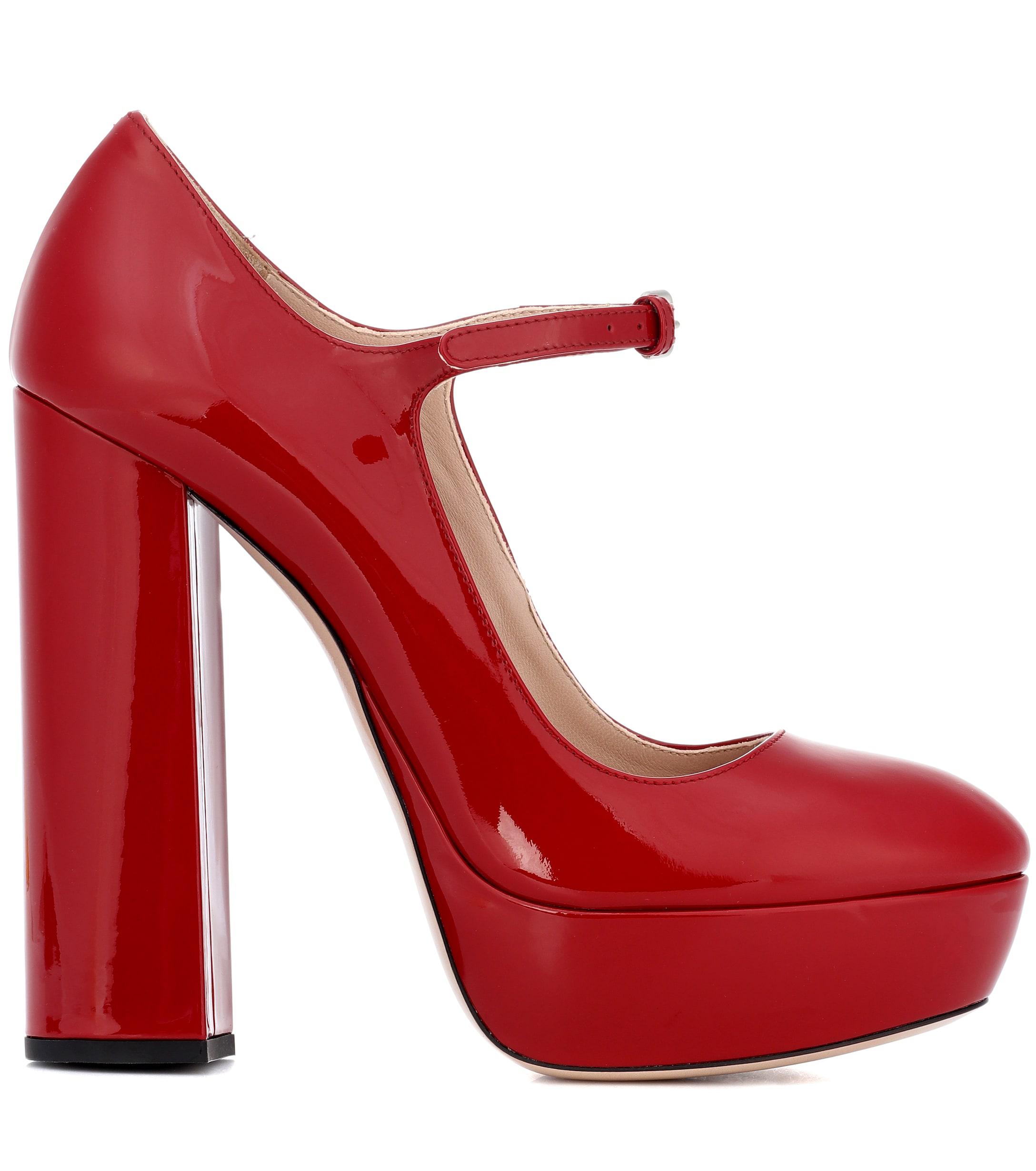 Miu Miu Leather Mary Jane Pumps in Red - Lyst
