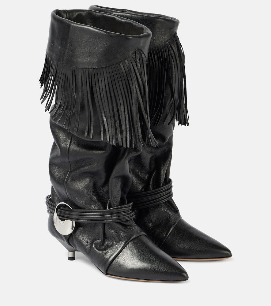Isabel Marant Elten 45 Fringed Leather Boots in Black | Lyst