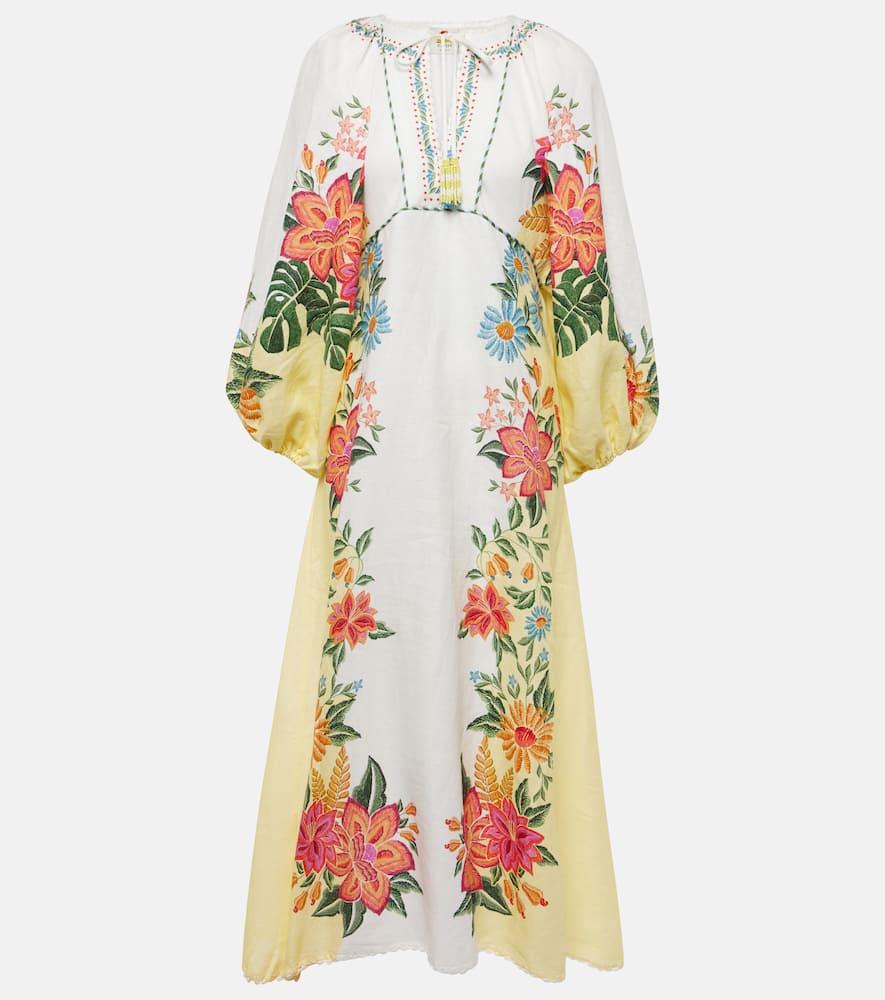 FARM Rio Bloom Garden Embroidered Linen Maxi Dress in White | Lyst