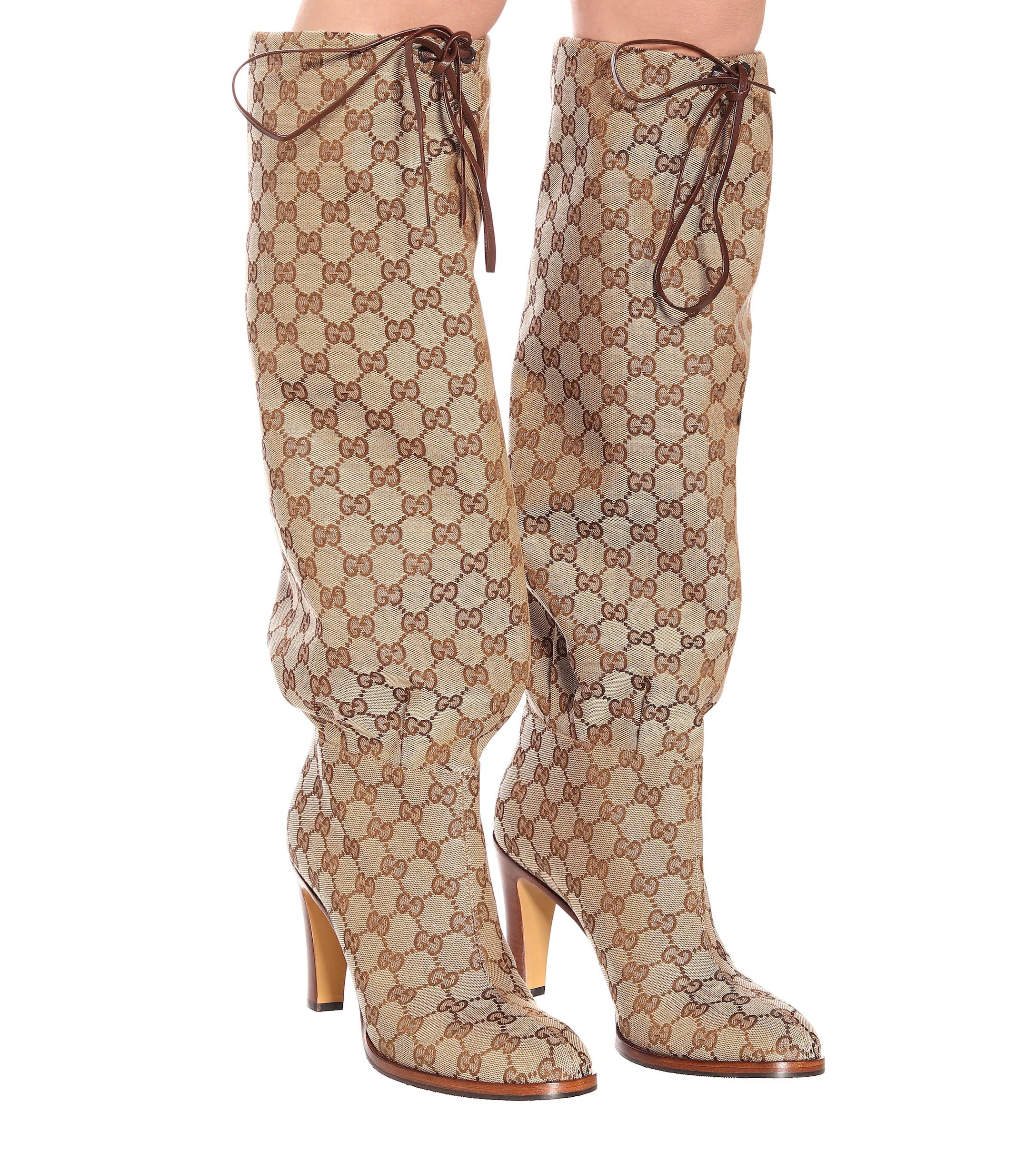 Gucci GG Canvas Knee-high Boots in Beige (Natural) - Lyst