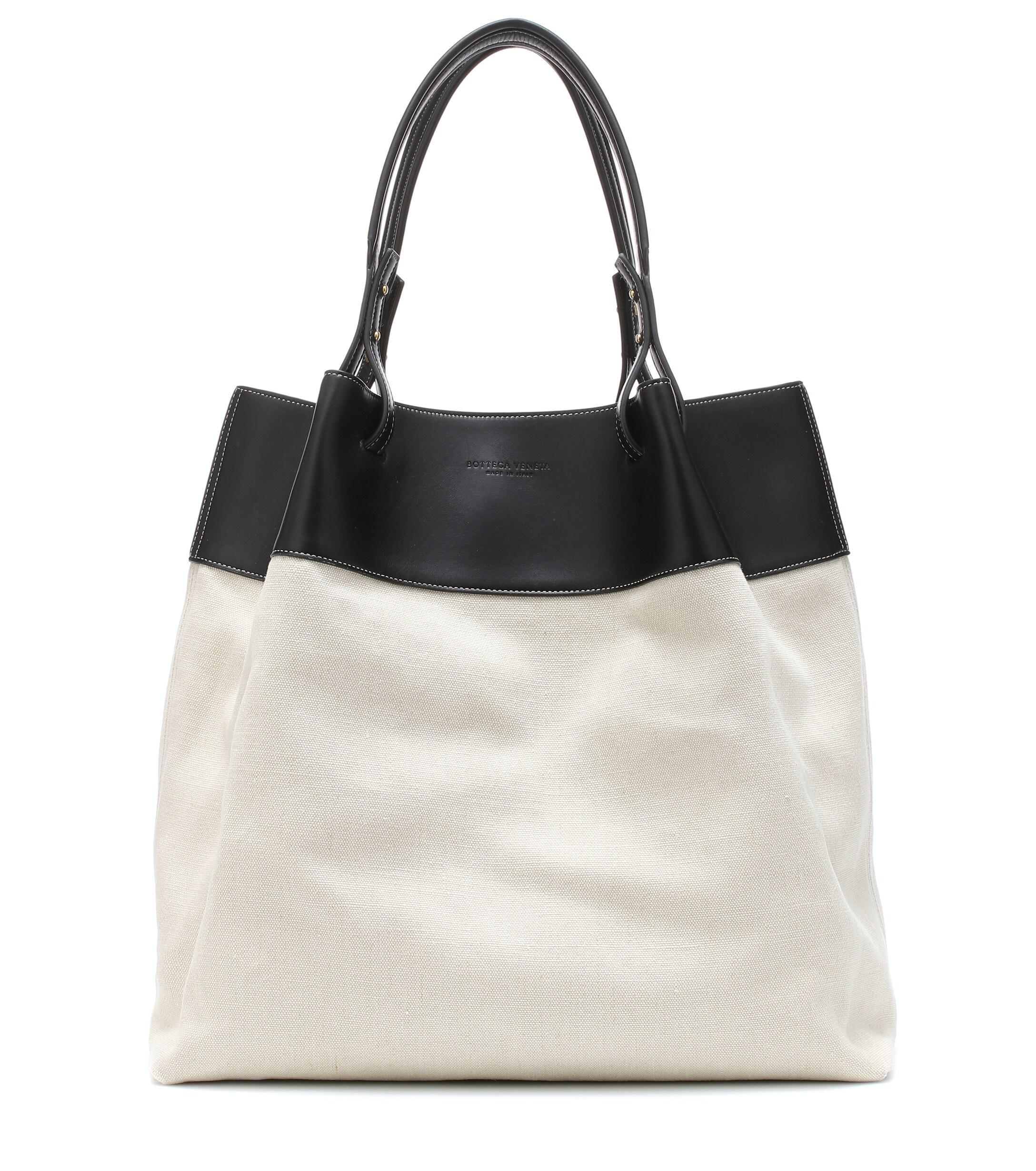 BOTTEGA VENETA Quad leather-trimmed linen tote