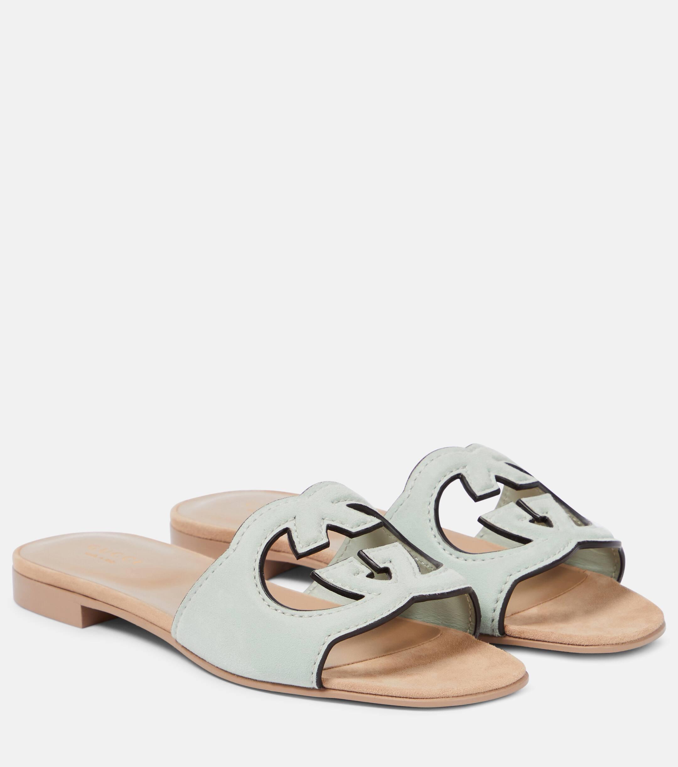 Gucci Interlocking G Cutout Suede Slides in Metallic | Lyst Canada